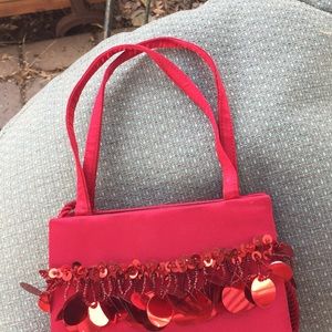 Bags | Red Satin Purse With Beads And Sequins | Poshmark